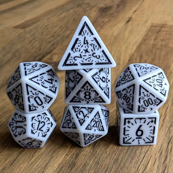 White Arcane Burst Dice Sets - Dice Dragons