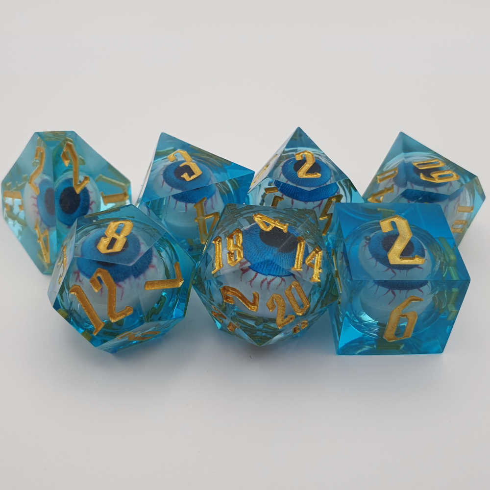 Eyeball Rolling Blue Dice Set - Dice Dragons