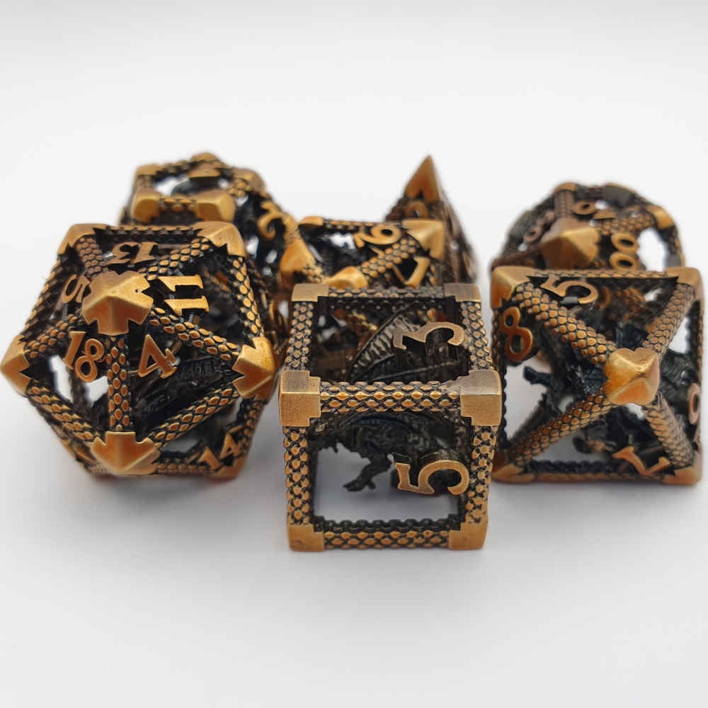 Encapsulated Gold Dragon Metal Dice - Dice Dragons