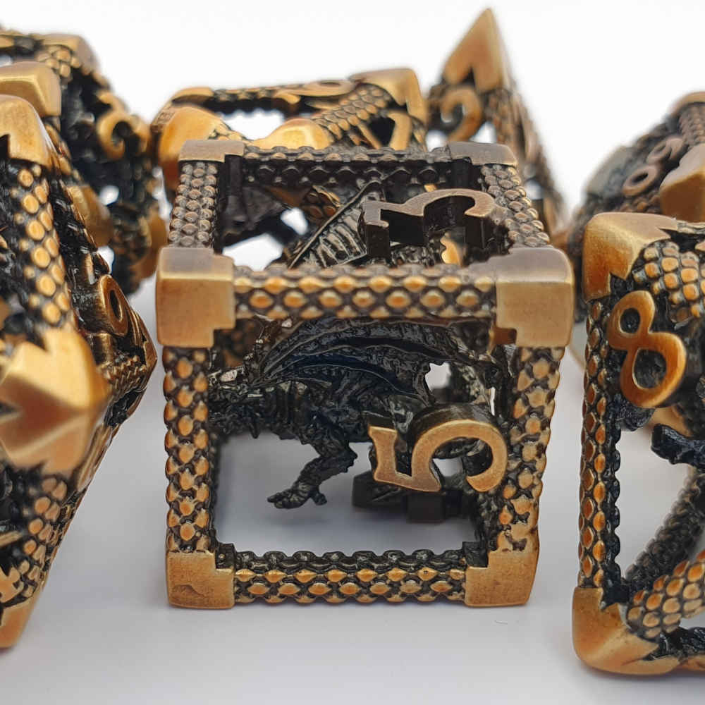 Encapsulated Gold Dragon Metal Dice - Dice Dragons