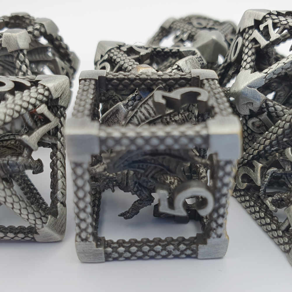 Encapsulated Silver Dragon Metal Dice - Dice Dragons