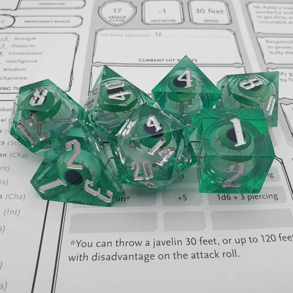 Eyeball Rolling Green Dice Set - Dice Dragons