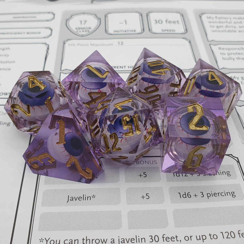 Eyeball Rolling Purple Dice Set - Dice Dragons