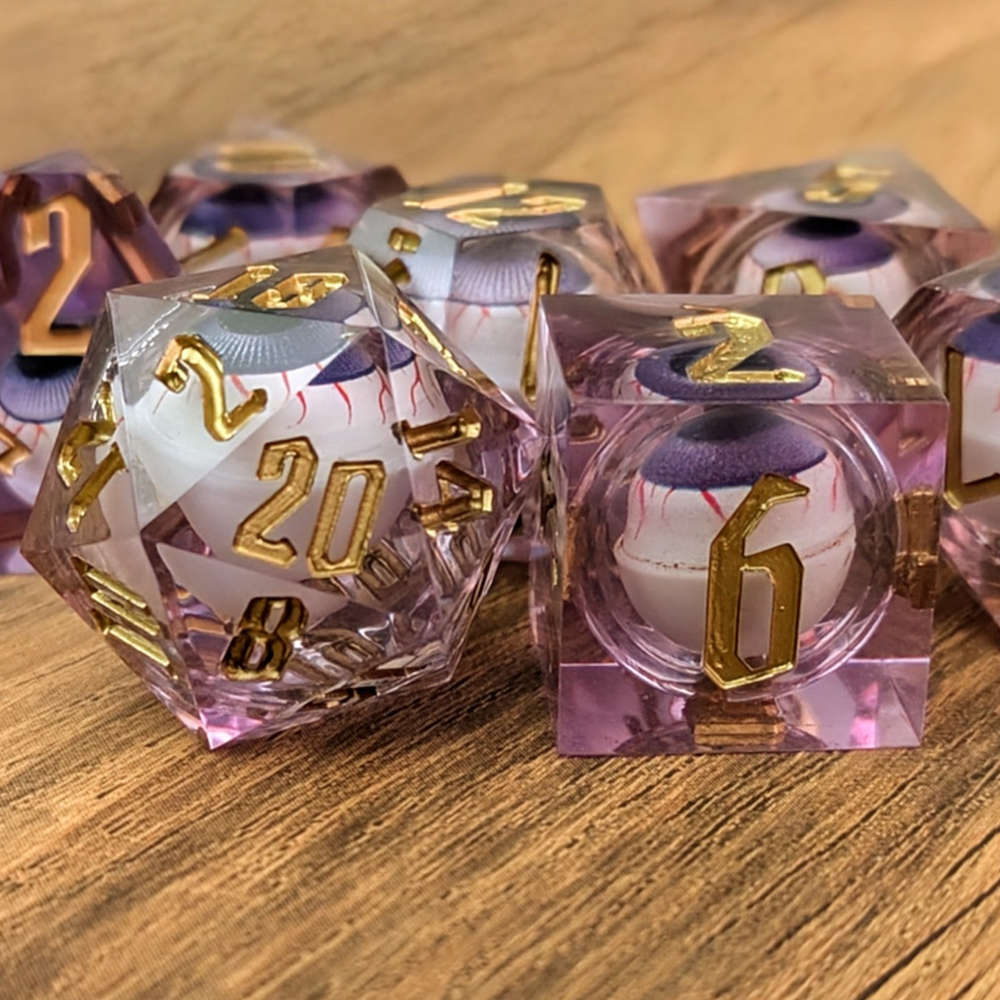 Eyeball Rolling Purple Dice Set - Dice Dragons